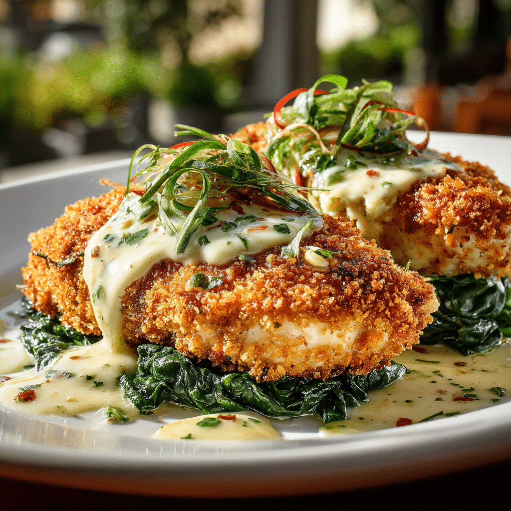 Amazing Parmesan Crusted Chicken with Creamy Garlic Sauce